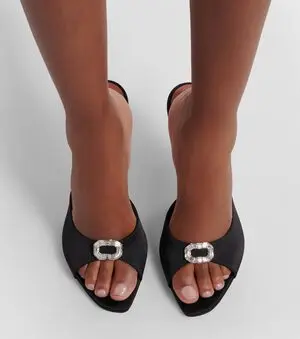 Amina Muaddi Camelia Embellished Satin Mules - Black