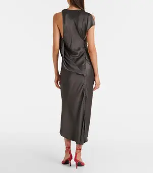 Victoria Beckham Kyra Draped Crêpe Satin Midi Dress - Grey
