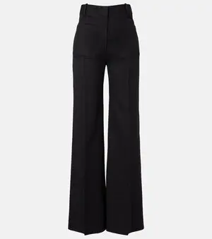 Victoria Beckham Alina Virgin Wool Flared Trousers - Grey