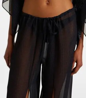 Balmain Monogram Sheer Silk Wide-leg Pants