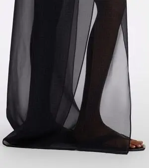 Balmain Monogram Sheer Silk Wide-leg Pants
