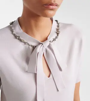 Valentino Garavani Embellished Tie-neck Virgin Wool Sweater