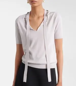 Valentino Garavani Embellished Tie-neck Virgin Wool Sweater
