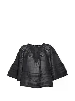 JCSOPHIE Lyndsey Lace-trim Flared-sleeve Blouse - Black