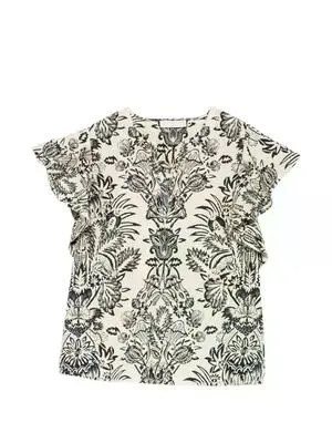 Ulla Johnson Severine" Floral Print Ruffled Top - Neutrals