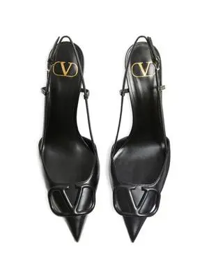Valentino Garavani Vlogo Signature Leather Slingback Pumps - Black