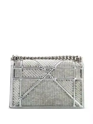 Dior Diorama Flap Bag Beaded Leather Small Shoulder Bag - Silver