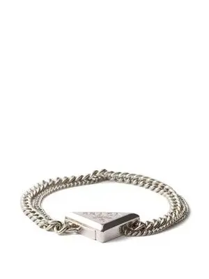 Prada Metal Bracelet With Triangle Logo - Silver