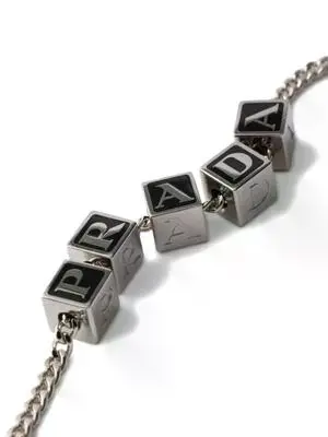 Prada Enameled Metal Lettering Logo Necklace