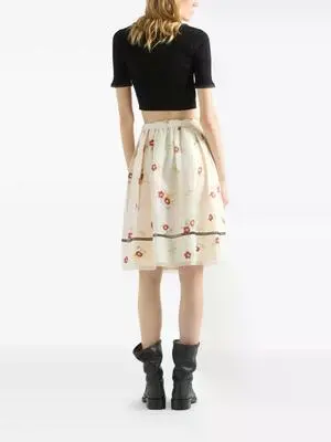 Prada Cropped Ribbed Cotton T-shirt With Lace Trim