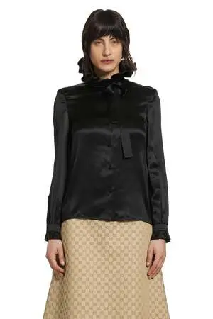 Gucci Silk Satin Ruffled Shirt