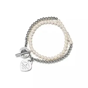 Tiffany & Co. Return To Pearl And Sterling Bead Bracelet With Diamond Accent - Silver