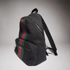 Gucci Large Backpack In Washed Canvas With Web Detail - Black