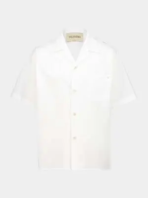 Valentino Garavani Bowling Shirt In Cotton Poplin With Vgold - White