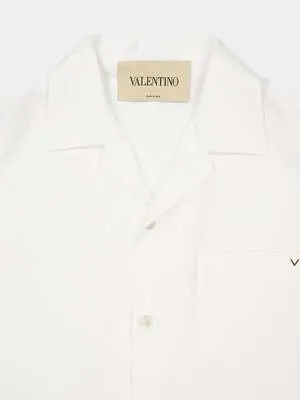 Valentino Garavani Bowling Shirt In Cotton Poplin With Vgold - White