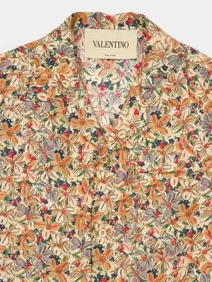 Valentino Garavani Beige Bowling Shirt In Silk With Papier Floral Print - Multicolour