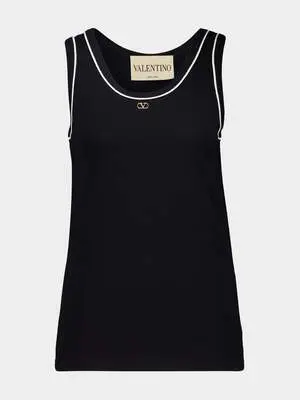 Valentino Garavani Sleeveless Cotton Jersey Top With Contrasting Edges And Vlogo Detail