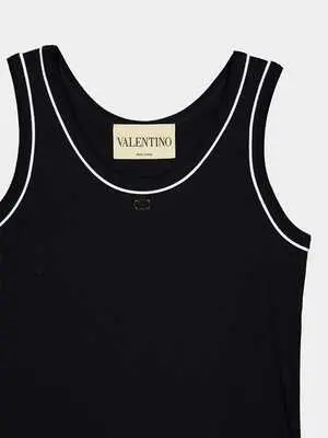 Valentino Garavani Sleeveless Cotton Jersey Top With Contrasting Edges And Vlogo Detail