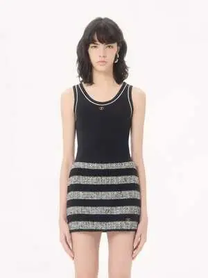 Valentino Garavani Sleeveless Cotton Jersey Top With Contrasting Edges And Vlogo Detail - Black