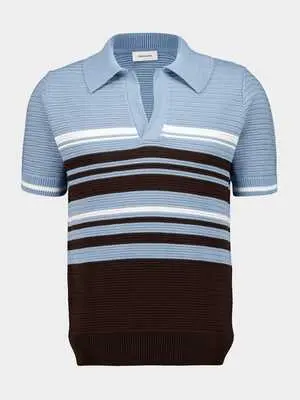 FERRAGAMO Washed Denim And Espresso Cotton Knit Polo Shirt