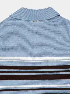 FERRAGAMO Washed Denim And Espresso Cotton Knit Polo Shirt