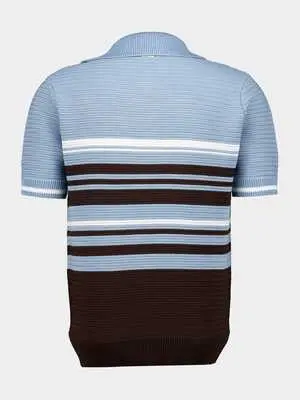 FERRAGAMO Washed Denim And Espresso Cotton Knit Polo Shirt