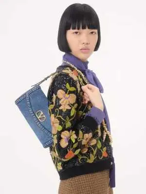 Valentino Garavani Devain Small Denim Shoulder Bag