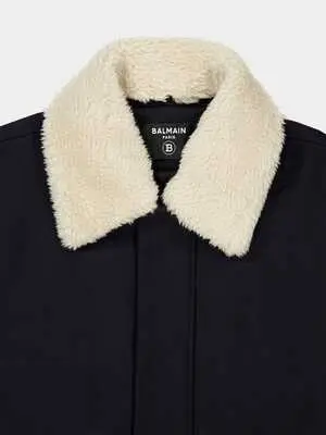 Balmain Wool Bomber Jacket With Shearling Collar - Blue