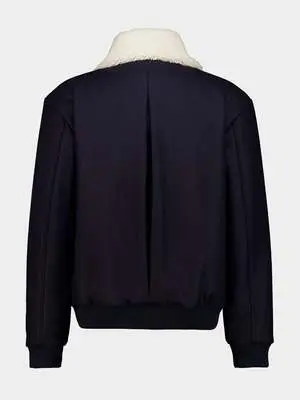 Balmain Wool Bomber Jacket With Shearling Collar - Blue