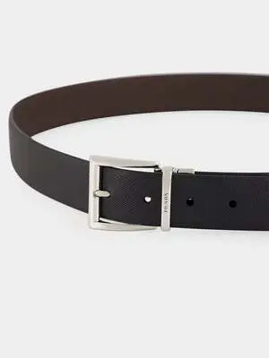 Prada Black And Saffiano Leather Reversible Belt - Brown