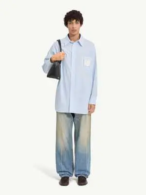 MAISON MARGIELA White And Light Striped Poplin Shirt - Blue