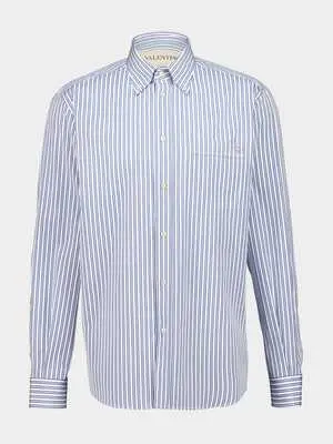 Valentino Garavani Ivory And Cotton Poplin Shirt With Vgold Stripes - Blue