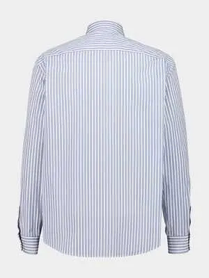 Valentino Garavani Ivory And Cotton Poplin Shirt With Vgold Stripes - Blue