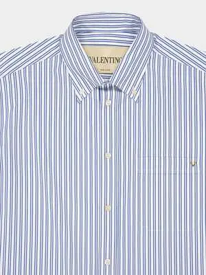 Valentino Garavani Ivory And Cotton Poplin Shirt With Vgold Stripes - Blue