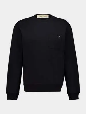 Valentino Garavani Cotton Crewneck Sweatshirt With Chest Pocket - Black