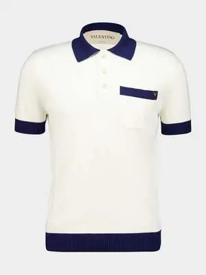 Valentino Garavani White And Cotton Polo Shirt - Blue
