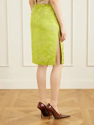 Saint Laurent Floral Brocade Midi Skirt - Green