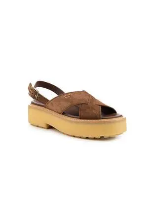 Prada Suede Platform Sandals With Criss-cross Straps And Buckle Fastening