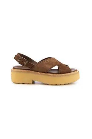 Prada Suede Platform Sandals With Criss-cross Straps And Buckle Fastening - Multicolor