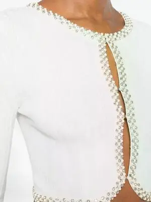 Sandro Rhinestone And Faux-pearl Embellished Ribbed Cardigan
