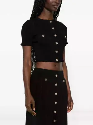 Sandro Cropped Short-sleeve Cardigan With Ruffled Trim