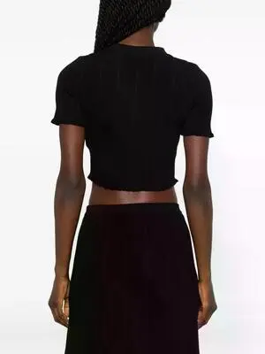 Sandro Cropped Short-sleeve Cardigan With Ruffled Trim