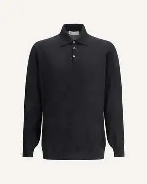 Brunello Cucinelli Virgin Wool Polo Sweater - Black