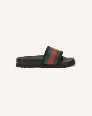 Gucci Rubber Slides With Green And Red Web Detail - Black