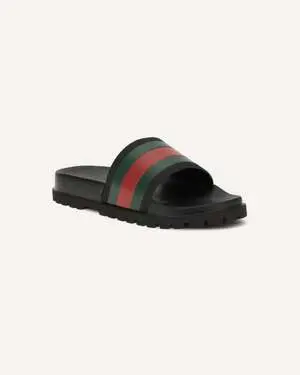 Gucci Rubber Slides With Green And Red Web Detail - Black