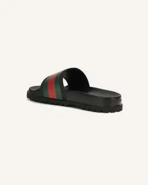 Gucci Rubber Slides With Green And Red Web Detail - Black