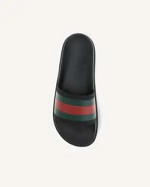 Gucci Rubber Slides With Green And Red Web Detail - Black