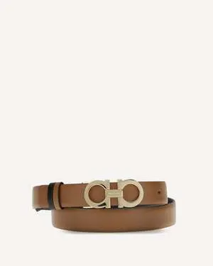 FERRAGAMO Reversible Leather Belt With Gancini Buckle - Brown