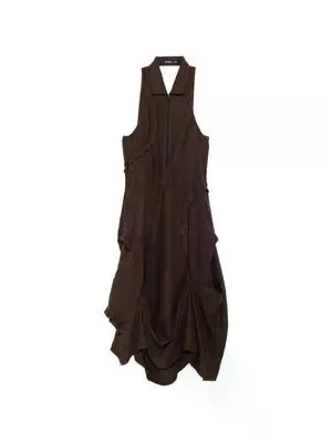 OPEN YY Ruffled-trim Zip-up Dress - Brown