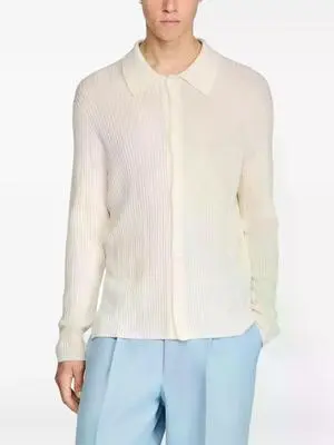 Sandro Ribbed Cardigan With Shirt Collar